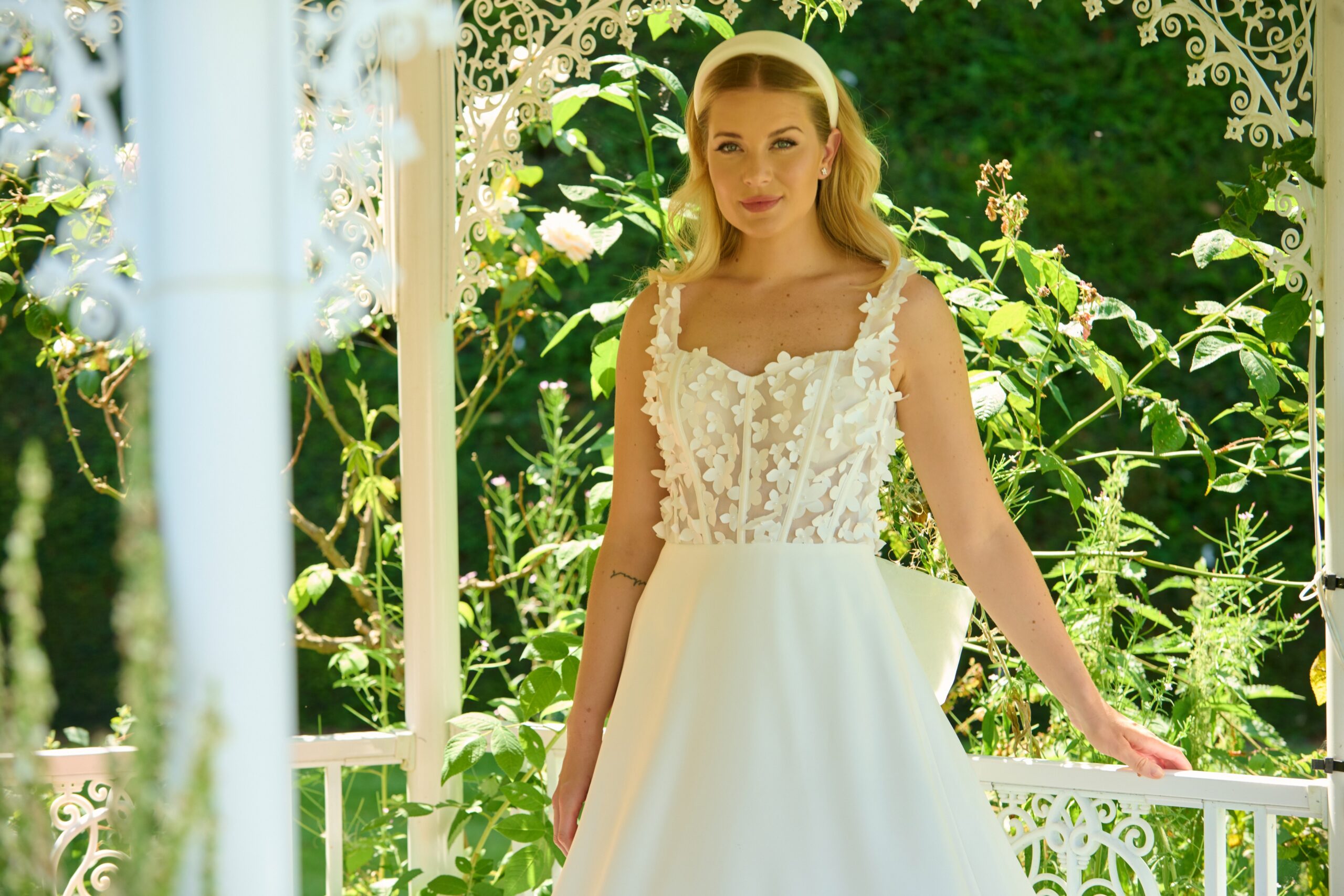 Satin Flower Bodice Gown - Emma Bridals