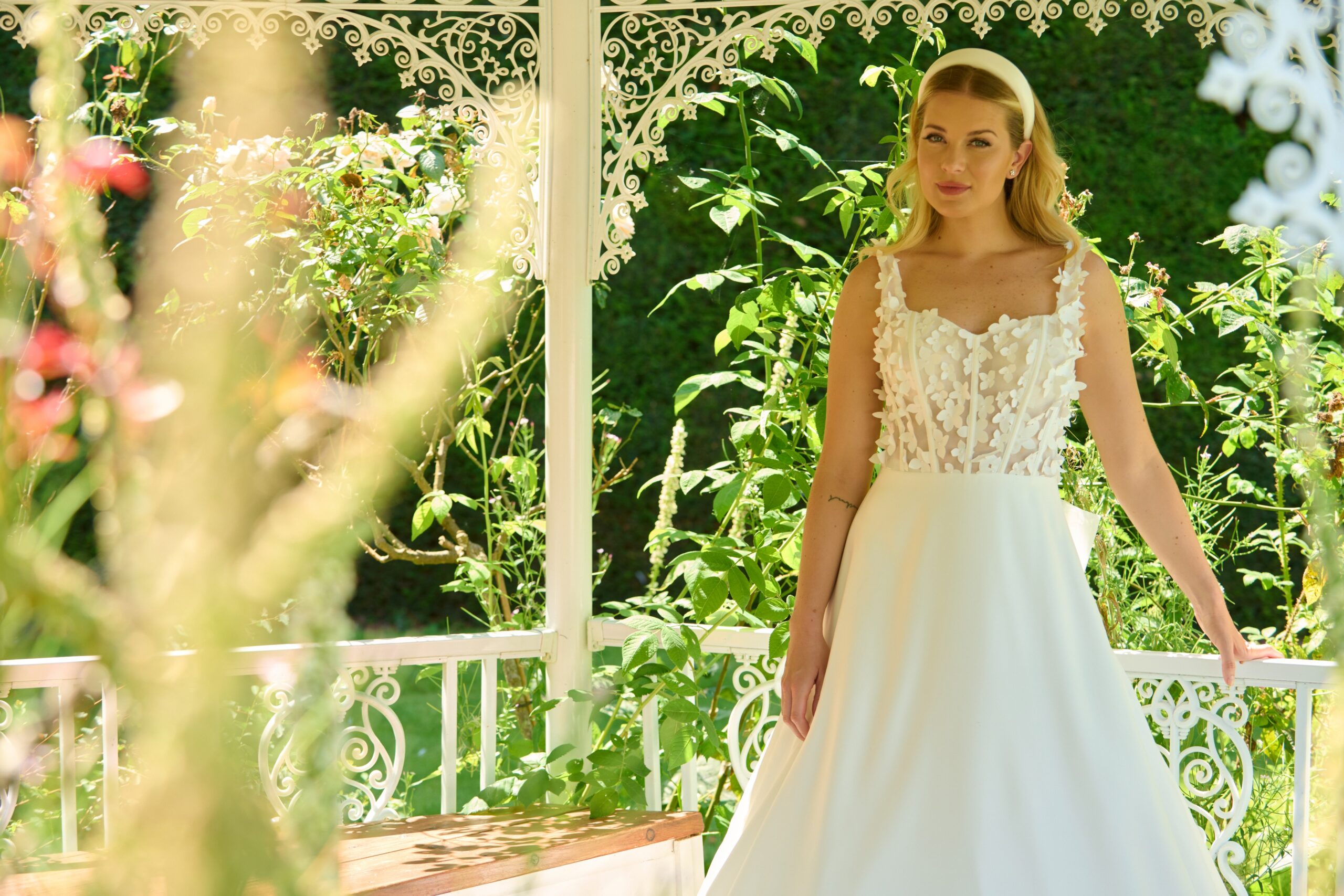 Satin Flower Bodice Gown - Emma Bridals