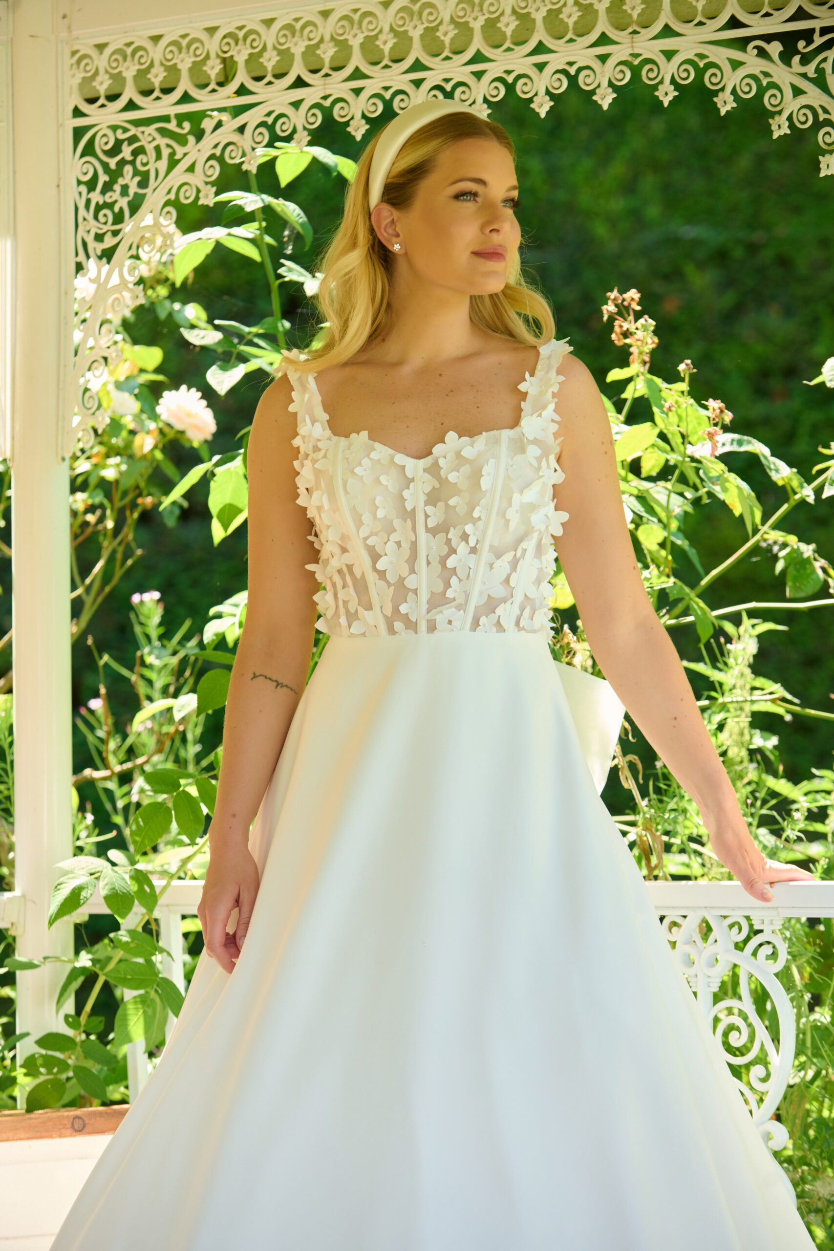 Satin Flower Bodice Gown - Emma Bridals
