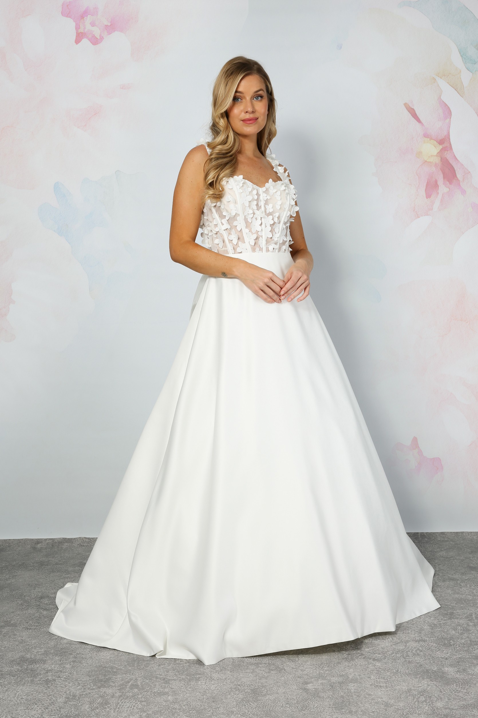 Satin Flower Bodice Gown - Emma Bridals
